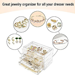 Weiai Acrylic Jewelry Box 4 Drawers, 72 Grids Clear Jewelry Organizer with Adjustable Dividers, Large Capacity Earring Ring Gift Boxes