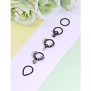 Vsnnsns 16G Septum Rings Piercing Jewelry Septum Jewelry CZ Clicker Ring Stainless Steel Septum Hinged Segment Nose Rings Hoop Piercing Jewelry for Men Women 10mm 5pcs Black