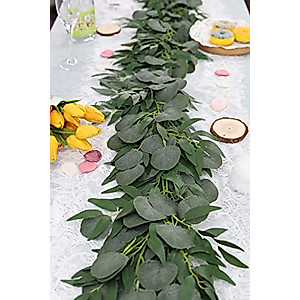 10 Pcs 6.2 Feet Artificial Silver Dollar Eucalyptus Leaves Garland with Willow Vines Twigs Leaves String for Doorways Greenery Garland Table Runner Garland Indoor Outdoor.…