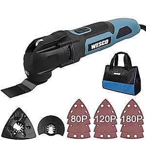 WESCO Oscillating Tool Kit, 2.5 Amp Corded Oscillating Multi-Tool with 15 Accessories, Variable Speed Oscillating, 3.2°Oscillation Angle, Universal Fit System, Carry Bag