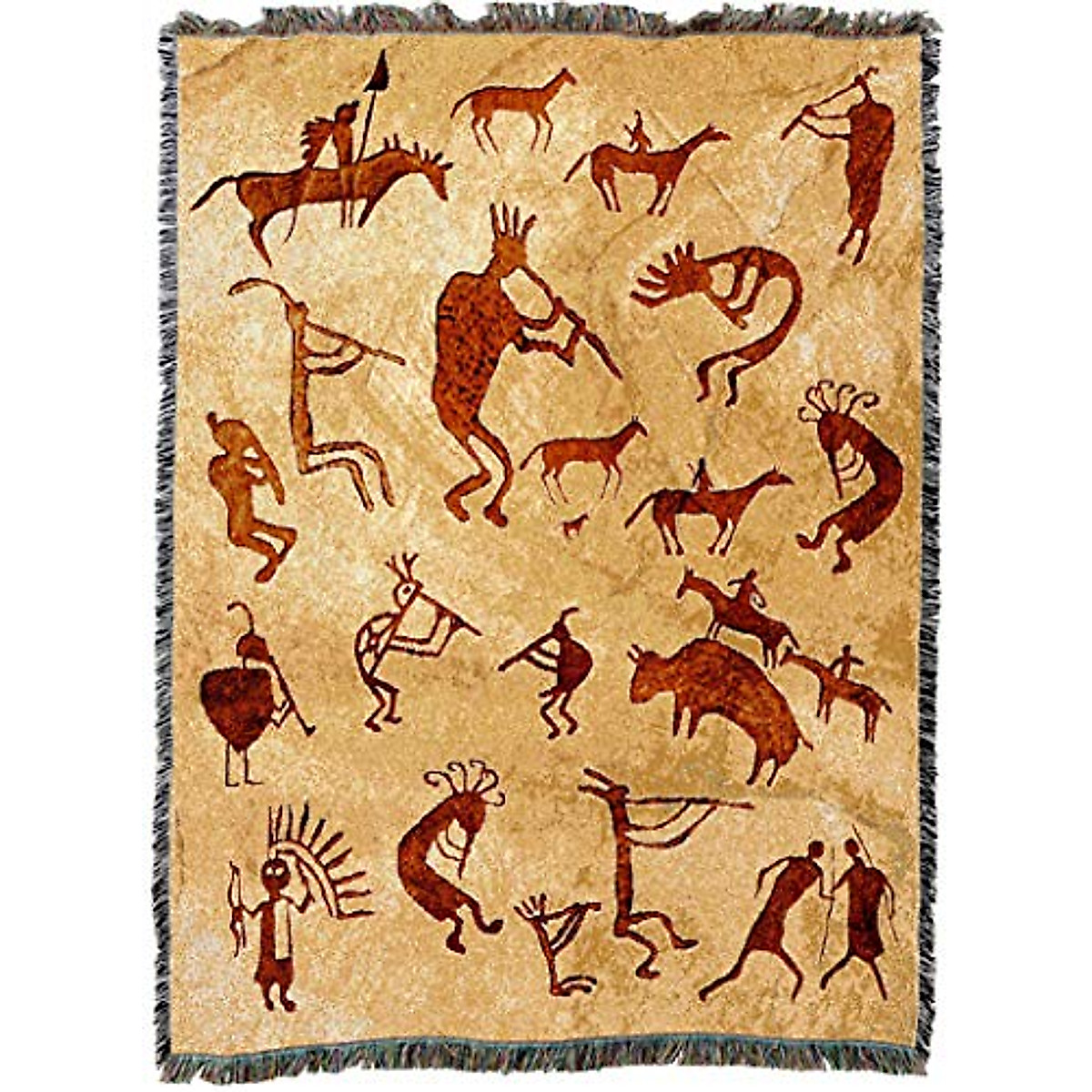Kokopelli Petroglyphs Blanket - Southwest Cave Rock Art - Gift Tapestry Throw Woven from Cotton - Made in The USA (72x54)