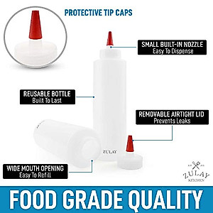 Zulay 2 Pack Condiment Squeeze Bottle - 17oz Plastic Squeeze Bottles With Caps - Sauce Bottle With Wide Mouth & Small Pointed Nozzle for Ketchup, Mustard, Olive Oil, Glue, and More