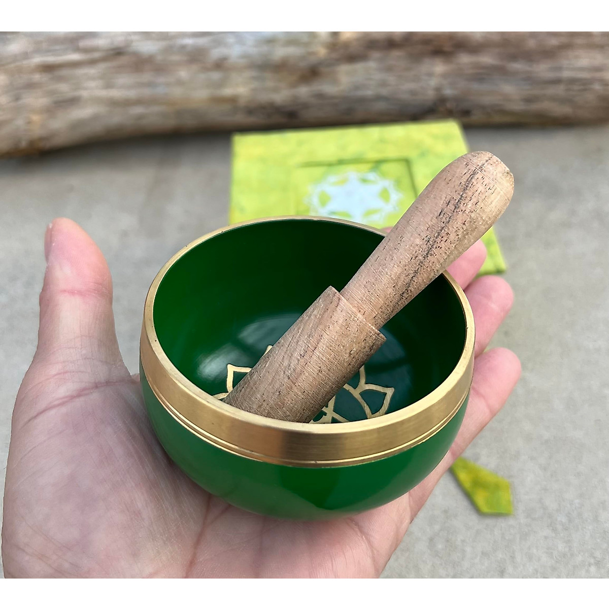 DharmaObjects Tibetan Heart Chakra Premium Palm Size Singing Bowl Gift Box Set