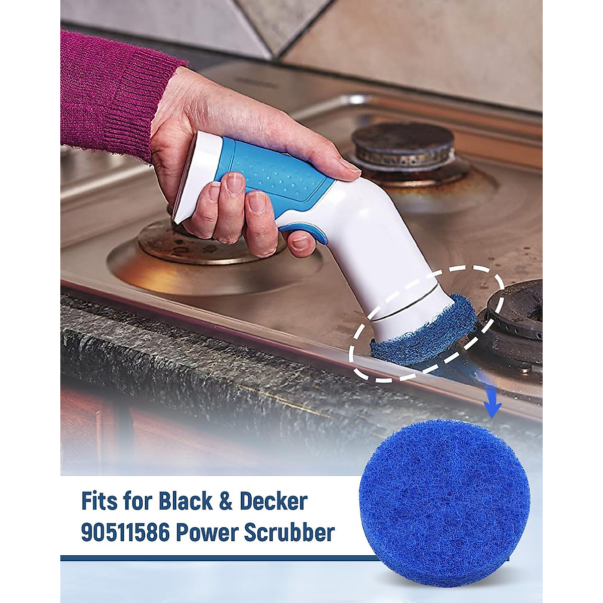 6PCS Scrub Pad Fit for Black & Decker PKS160 Power Scrubber, Power Scrubber Scrub Pad Replaces 90511586 Blue