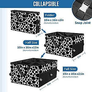 GACTIVITY Black And White Cow Print Car Trunk Organizer,Collapsible Cargo Storage Tote Bag,Non Slip,3 Divider Compartments, Automotive Interior Accessories for Auto SUV Truck Vehicle Picnic Camping