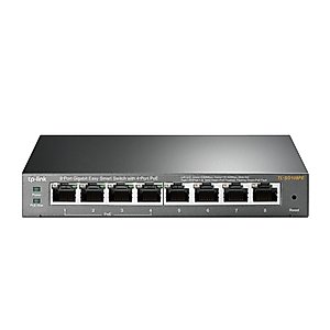 TP-Link TL-SG108PE, 8 Port Gigabit PoE Switch, Easy Smart Managed, 4 PoE+ Ports 64W, Plug & Play, Sturdy Metal w/ Shielded Ports, Fanless, QoS, Vlan & IGMP