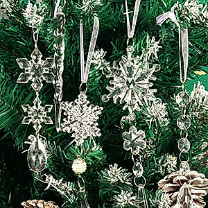 18pcs Christmas Tree Decoration Crystal Ornaments - Hanging Acrylic Christmas Snowflake Icicle Drop Crystal Ornaments for Christmas Tree Winter New Year Party Supplies