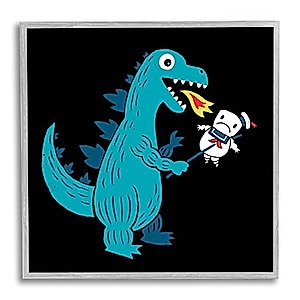 Stupell Industries Cartoon Dragon Breathing Fire Marshmallow Man, Design by Michael Buxton