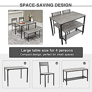 Puluomis Dining Table and 2 Chairs with Bench - Breakfast Dining Table and Chairs Set - Modern Design 4 Piece Dining Room Set for Kitchen and Home, Grey