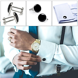 JIPIMON Cufflinks for Men 2+6 pcs Classic Cuff Links Set for Tuxedo Shirts Business Wedding, Luxury Box Gift Ideas for Boys