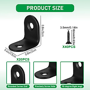 L Brackets, 20 Pcs Corner Braces, 90 Degree Right Angle Brackets, Black Small Stainless Steel Corner Brackets Joint Brackets for Wood Furniture Cabinet Chair Table - 0.8x0.8 inch