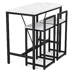 LITTLE TREE 3-Piece Bar Table and Chairs Set, Wood Metal Pub Bar Dining Table and 2 Bar Stools for Small Spaces, Kitchen, Apartment, Two Person Dining Room, White