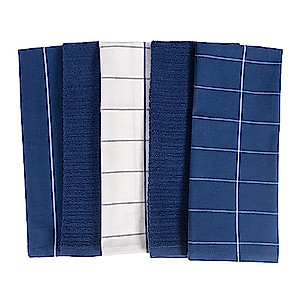 KAF Home Chelsea Assorted Kitchen Towel - Set of 10-18 x 28 Inches - Mixed Flat and Terry Dish Towels (Blue)