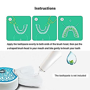 Smiletech Automatic Toothbrush,Sonic Toothbrush, with LED Blue Light 360° U-Shaped Full-Mouth Toothbrush Design, IPX7 Waterproof (White)