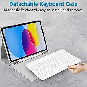 TQQ iPad 10th Generation Case with Keyboard (10.9", 2022),iPad Keyboard Case for 10.9" 10th Gen, Detachable - Pencil Holder - Flip Stand Cover - Keyboard Case for iPad 10th Gen 10.9 inch 2022 Grey