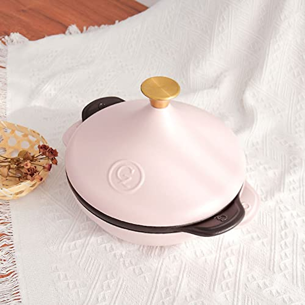 2.6L Moroccan Tagine, Enameled Cast Iron Cooking Pot, Tajine Pot with Cone-Shaped Closed Lid for Stew Casserole Slow Cooker Cookware (Matte Pink)