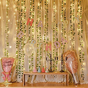 COOLUCK 84Ft 12 Pack Artificial Ivy Leaf Plants Vine with 80 LED String Light,Green Vines Garland, Hanging for Home Kitchen Office Wedding Wall Décor