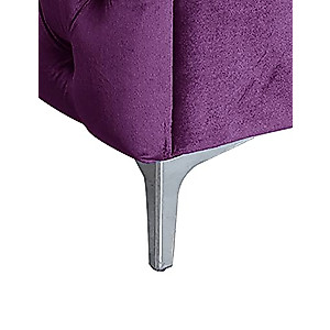 Iconic Home Da Vinci Velvet Modern Contemporary Button Tufted with Silver Nailhead Trim Silvertone Metal Y-Leg Right Facing Sectional Sofa, Purple