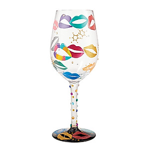Enesco Designs by Lolita Made for Kissing Hand-Painted Artisan Wine Glass, 15 Ounce, Multicolor