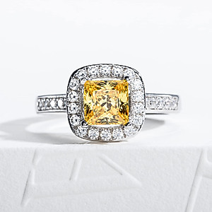 Gobaalele 1.2cttw/1.3cttw/2.4cttw Promise Rings Simulated Yellow Diamond Cubic Zirconia Ring Radiant Cut Sterling Silver Ring for Women (Princess Cut, 7.5)