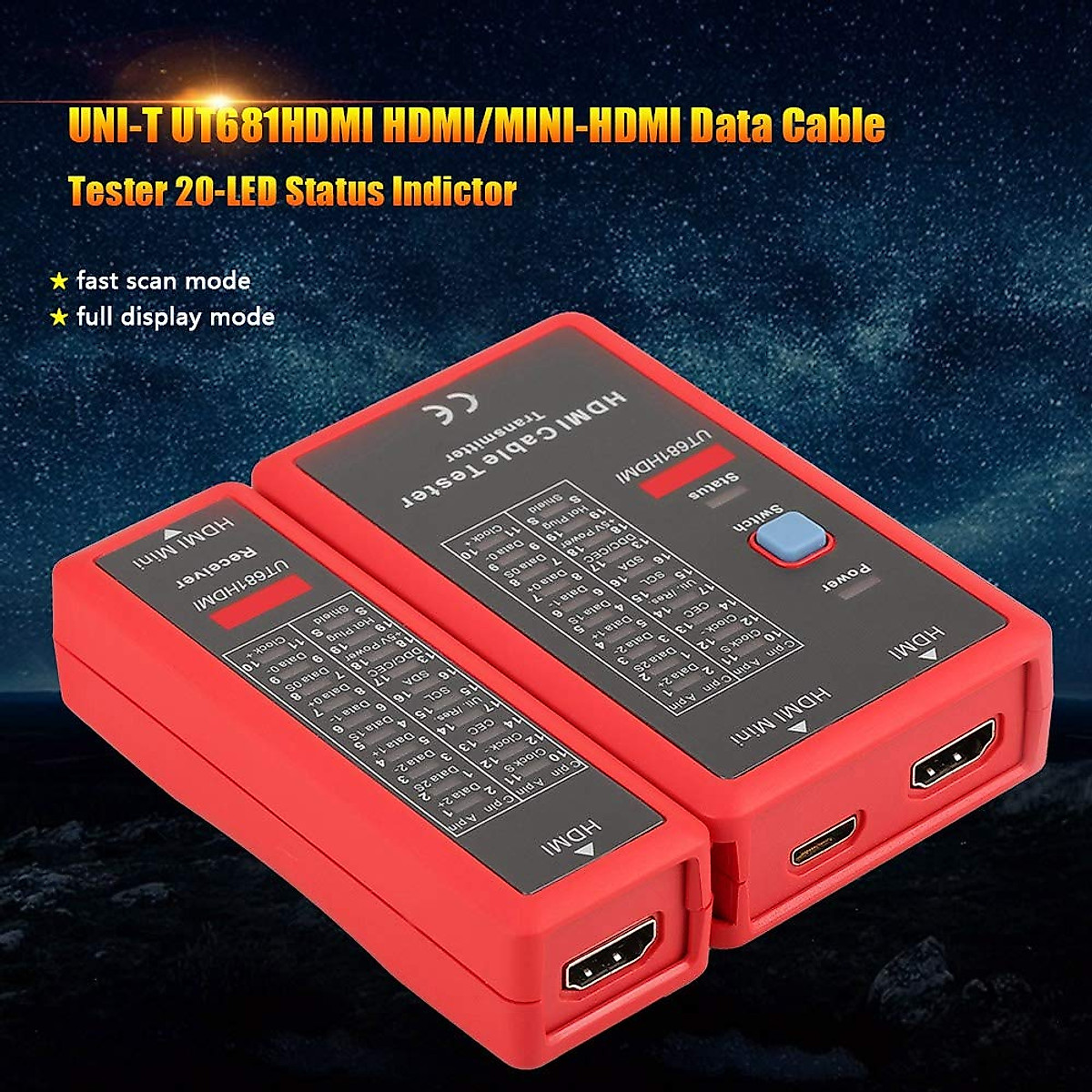 HDMI Mini-HDMI Battery Operated Data High Definition Cable Tester Continuity Checker 20 LED Light Status Indictor to Check Disorder Short Open and Cross Connection