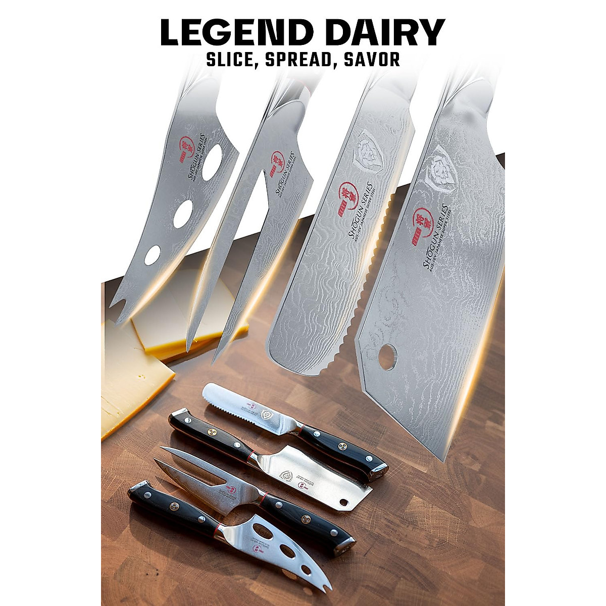 Dalstrong Charcuterie & Cheese Knife Set - 4-Piece - Shogun Series - Mini Cleaver, Serrated Knife, Round-Tip, Forked Cheese Knife - AUS-10V Japanese Steel - G10 Garolite Handle Kitchen - w/Sheath