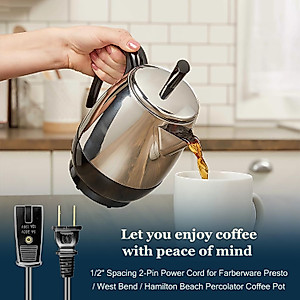 Eopzol 3ft Long 2 Pin 1/2 Inch Spacing Power Cord for West Bend Slow Cooker 84114 84124 Models Electric Cord - Also for Many Rice Cookers and Other Small Appliances