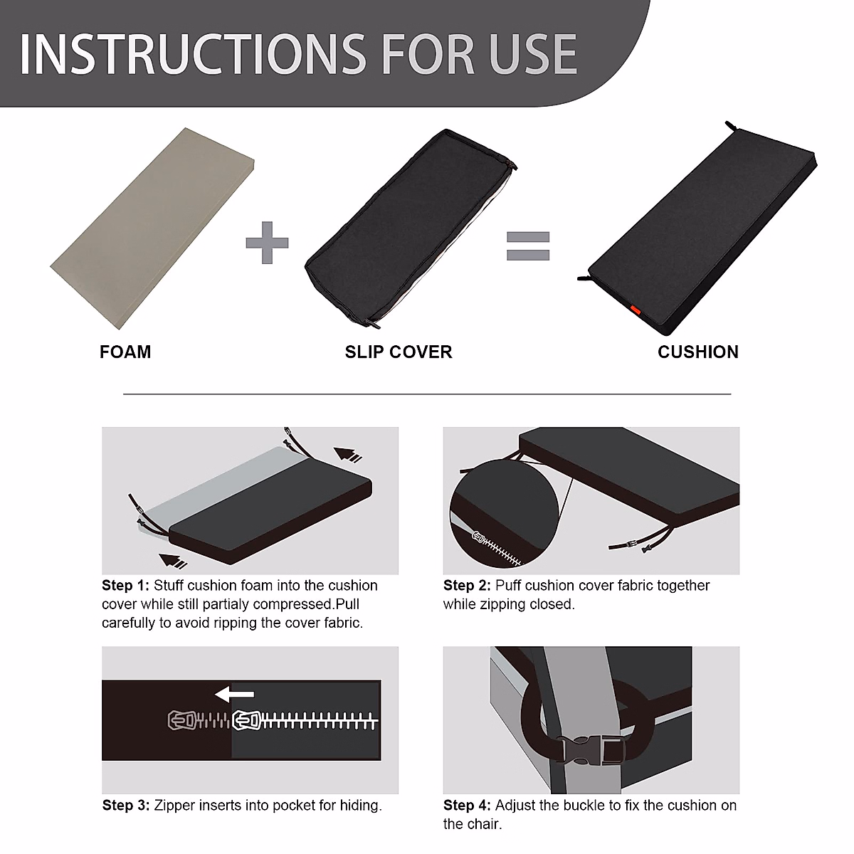 Pcinfuns Outdoor Bench Cushions,48 x 18 x 3 Inch Patio Furniture Water-Resistant Chair Cushion,Loveseat Garden Sofa Settee Couch Swing Pads with Handle and Adjustable Straps,Black