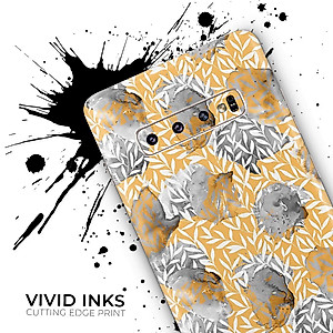 DesignSkinz Karamfila Yellow & Gray Floral V6 Protective Vinyl Decal Wrap Skin Cover Compatible with The Samsung Galaxy S20 (Screen Trim & Back Glass Skin)