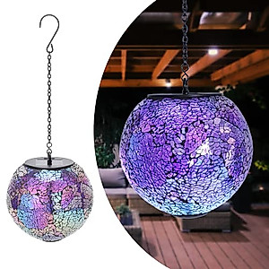 Solar Hanging Lantern Solar Outdoor Lanterns Mosaic Gazing Ball Outdoor Hanging Lights Outdoor Lights Waterproof Garden, Patio, Pathway & Yard Décor (Purple)