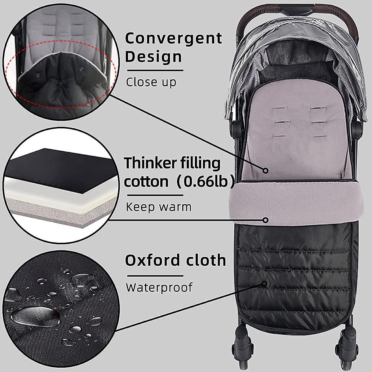 XIFAMNIY Universal Baby Thicken Stroller Footmuff Bunting Sleeping Bag to Protect Baby from Winter Cold Weather in Pushchair, Pram(Grey)