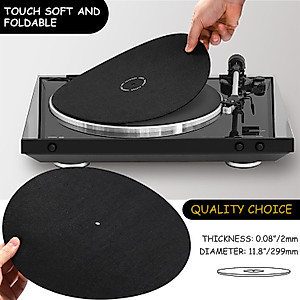 Facmogu 12 Inch 2mm Turntable Slipmat Wool Mat Anti Vibration Record Platter Mat, Phonograph LP Vinyl Record Player Black Mat Slip-Mat Player Wool Pad, Professional Tuning Equipment Improve Sound