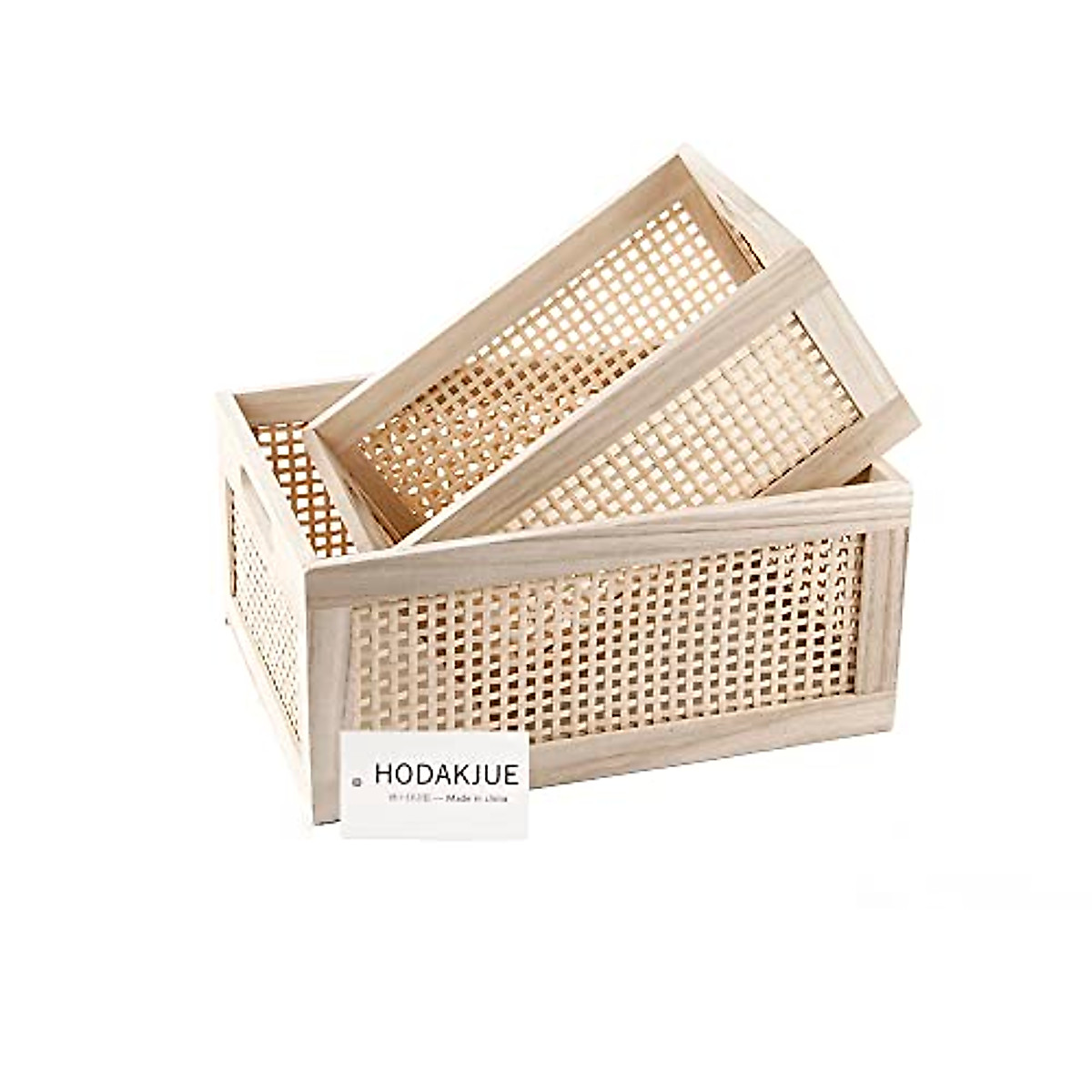 Desktop storage basket, sundry office drawer storage box, wood frame storage basket. (Rectangle-B-Set2)