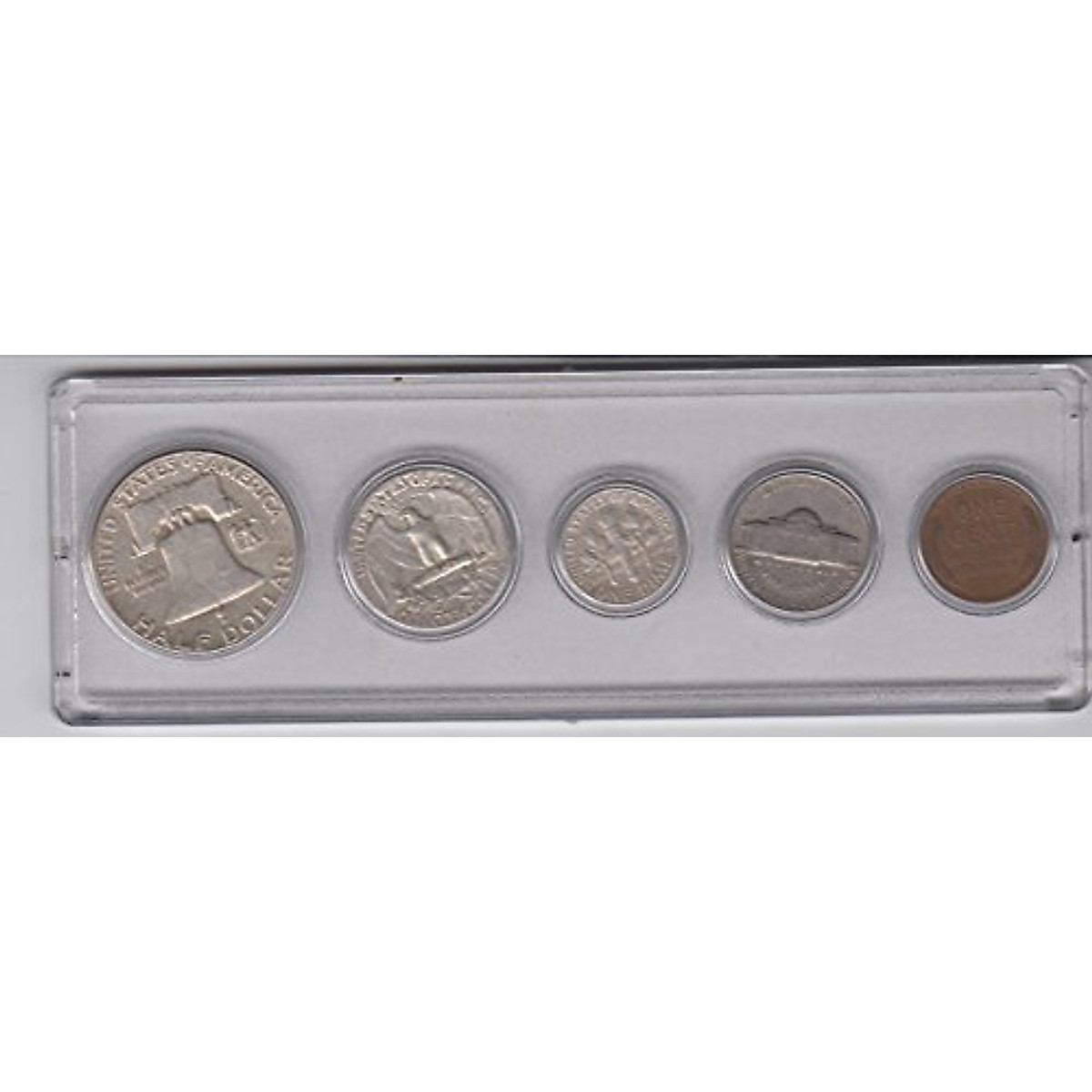 1956 Birth Year Coin Set (5) Coins Half Dollar, Quarter, Dime, Nickel, and Cent All dated 1956 and Displayed in Plastic Holder -Circulatd Fine