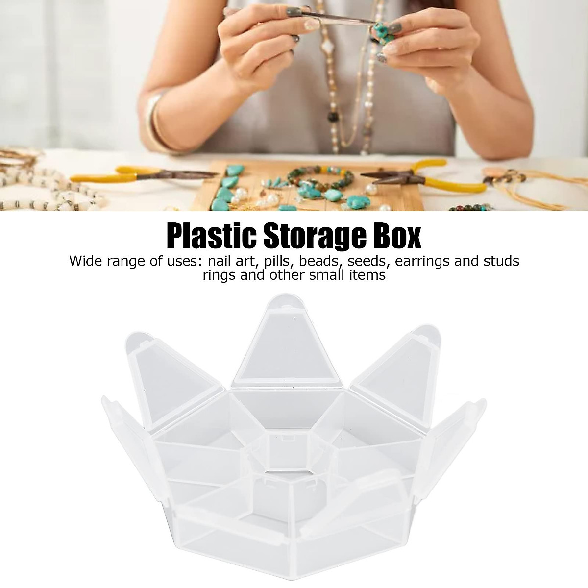 4pcs 7 Girds Bead Organizer, Clear Small Bead Organizers Jewelry Bead Storage Organizer Display Containers Case Box Mini Bead Storage Containers for Crafts Jewelry Screws Fishing Tackles