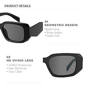 mosanana Trendy Rectangle Sunglasses for Women Men Black Vintage Retro Fashion Cool 90s Cute Funky Dark Small Stylish Chunky Goulding