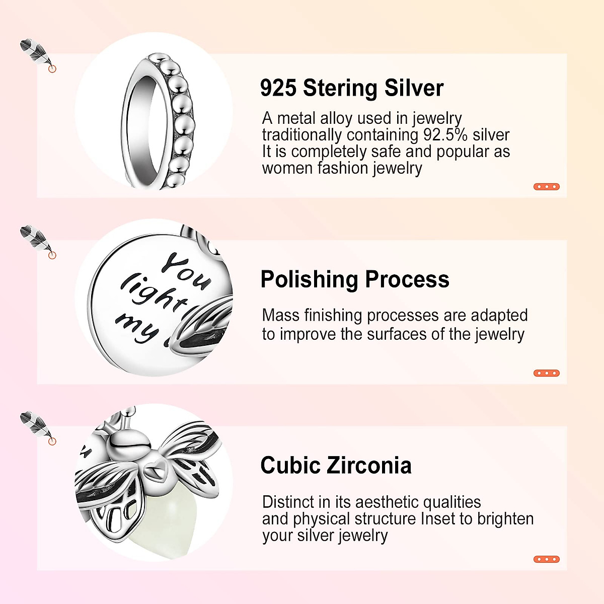 Annmors Jewelry Firefly Charm Glow in the Dark Charm 925 Sterling Silver Dangle for Woman Gifts for Bracelet Necklace