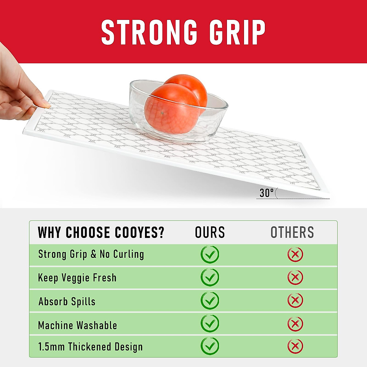 Cooyes Non Slip Refrigerator Liners, 2 in 1 Absorbent Fridge Liners and Fresh Mats Machine Washable, Refrigerator Shelf Liner for Glass Shelves Kitchen Cabinet Drawer Liners, 6 Pack, 12" × 24 "