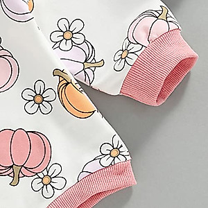 Thanksgiving Outfit Newborn Infant Baby Girl Pumpkin Sweatshirt Onesie Long Sleeve Bubble Romper Fall Winter Clothes (Pumpkin Pink, 0-3 Months)