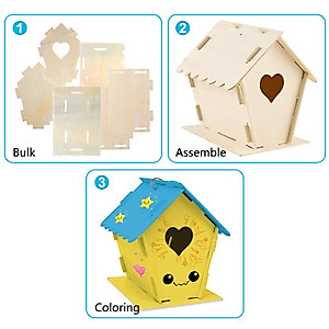 GARDWENS DIY Bird House Kit for Kids, 2 Pack Big Wooden Birdhouse Kits Build and Paint Creative Arts Crafts Hanging Kit Suitable for Girls Boys Age 3-12 Activities Decoration
