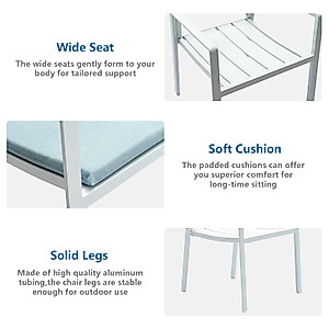 LebenLiebe Patio Dining Chairs Set of 2 Outdoor Stackable Dining Chair Aluminum Frame Outdoor Armchairs with Wide Seats for Backyard Garden,White Frame