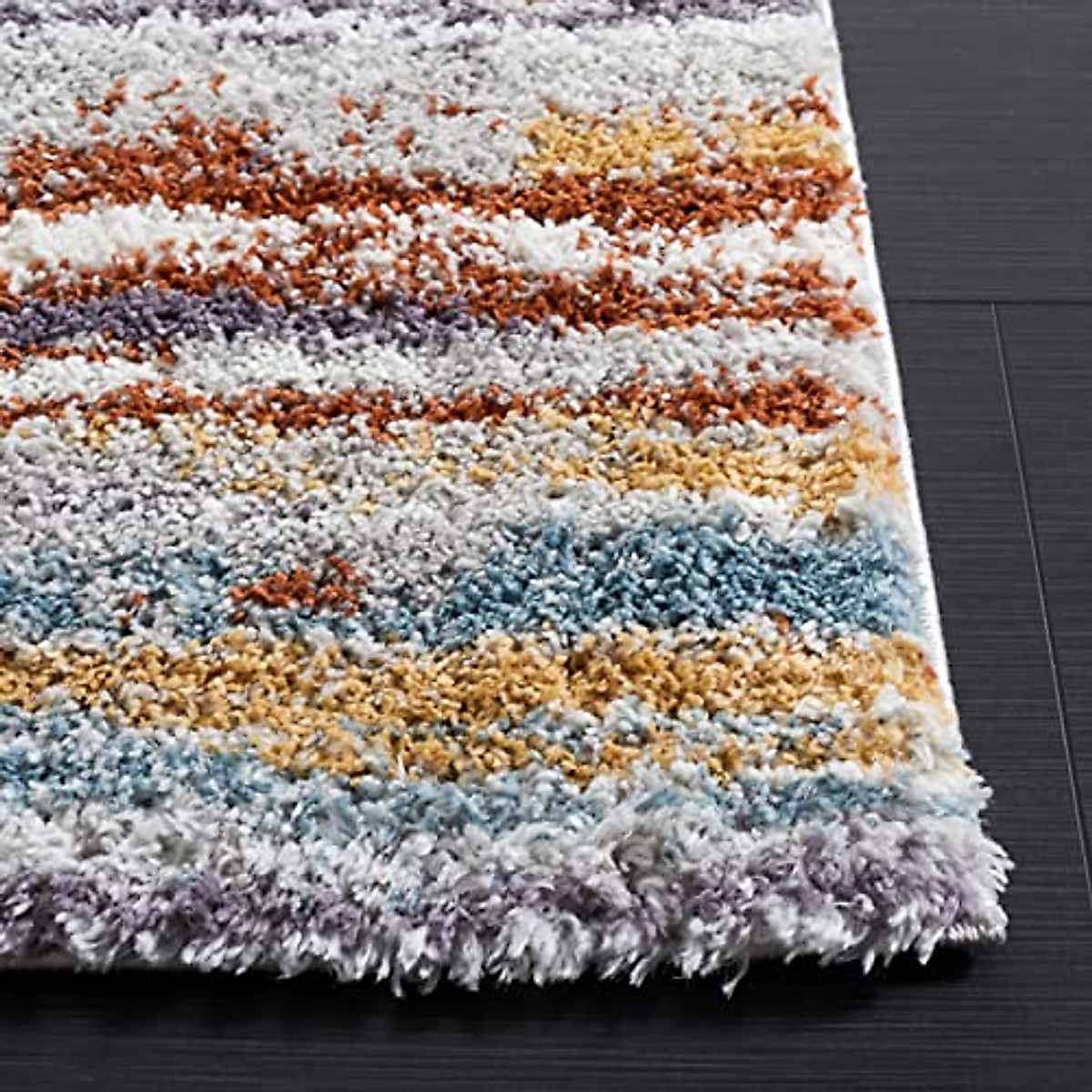 SAFAVIEH Berber Shag Collection Runner Rug - 2'3" x 12', Blue Rust & Ivory, Stripe Design, Non-Shedding & Easy Care, 1.25-inch Thick Ideal for High Traffic Areas in Living Room, Bedroom (BER565A)