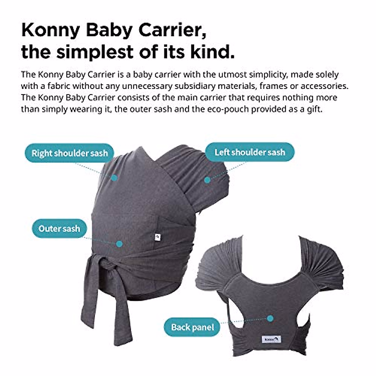 Konny Original Baby Carrier SoftBreeze Luxury Carrier Wrap, Easy to Wear Baby Wrap Carrier, Perfect Essentials Cloths for Newborn Babies up to 44 lbs, (Mint, L)