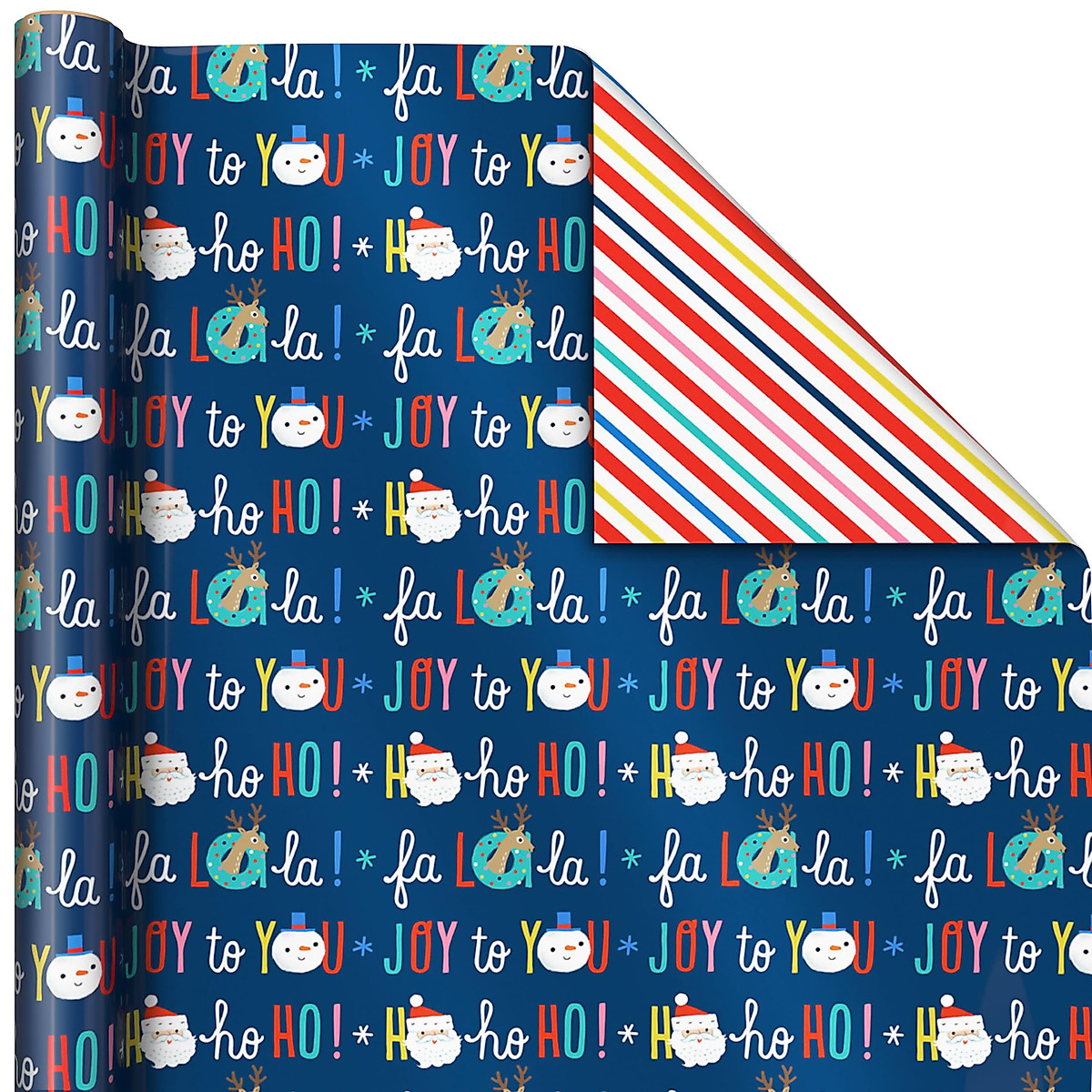 Hallmark Reversible Christmas Wrapping Paper for Kids (3 Rolls: 120 Sq. Ft. Total) Snowmen, Stripes, Trees, Skiing Santa, Zebras, Hedgehogs, Penguins