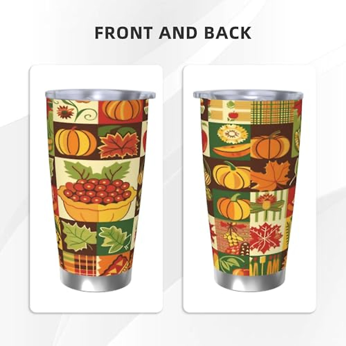 AYCZN Thanksgiving Harvest 20 OZ Tumbler Stainless Steel Travel Coffee Mug, Grape Pumpkin Insulated Water Bottle with Lid and Straws Leakproof Thermal Cup