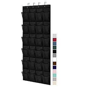Gorilla Grip Shoe Holder Rack for Over the Door, 24 Mesh Pockets Hold up to 40 Pounds, Back of Closet Organizer, Behind Door Hanger, Nonslip Holders, Shoes, Sneakers and Home Accessories, Black