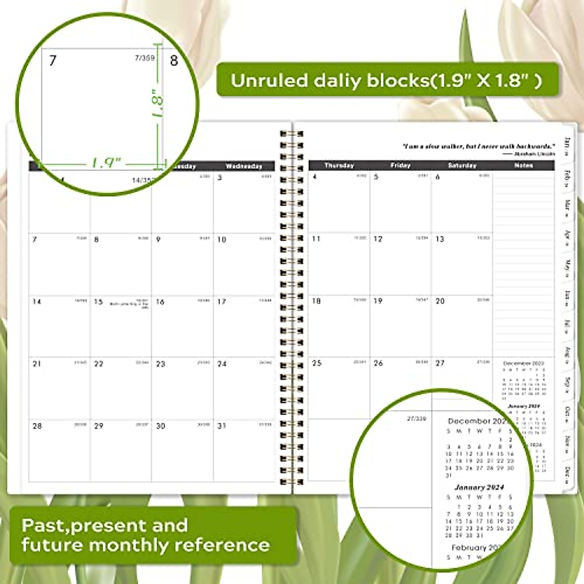2023-2025 Monthly Planner/Calendar - 2 Year Monthly Planner 2023-2025 from Jul.2023-Jun.2025, 8.5" × 11", 24 Months Planner, Monthly Tabs & Holidays & Note Pages & Double-Side Pocket & Twin-Wire Binding - Tulip