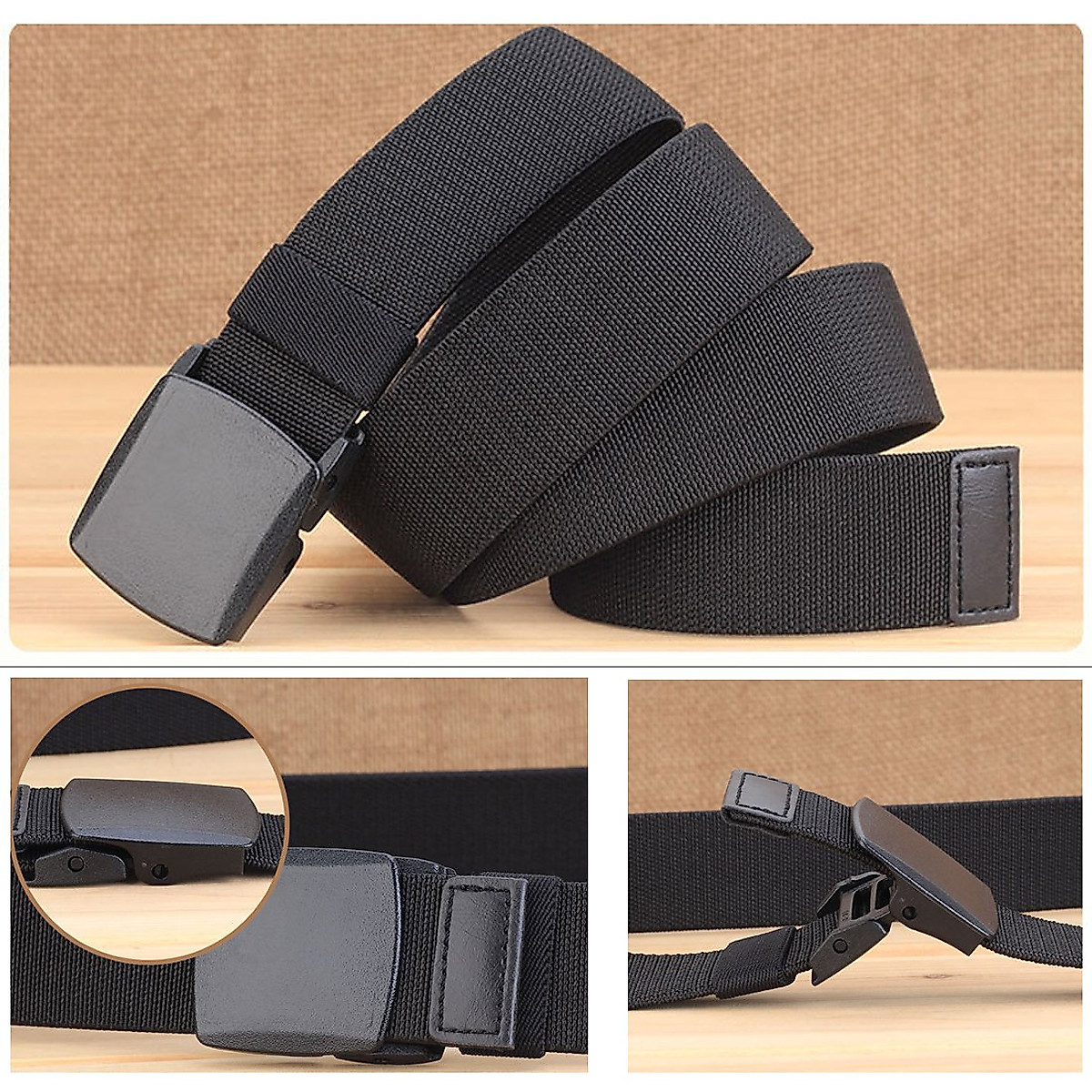 HOANAN 2-Pack Elastic Stretch Belt, Men’s All Size No Metal Nylon Tactical Hiking Belt (Blackgrey, Fit up to 36")