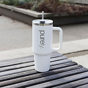 PURELY 40 oz Ceramic Lined Insulated Tumbler with Handle, Leak Resistant 2-way Lid and Straw, Ceramic Lined Travel Mug (White, 40oz)