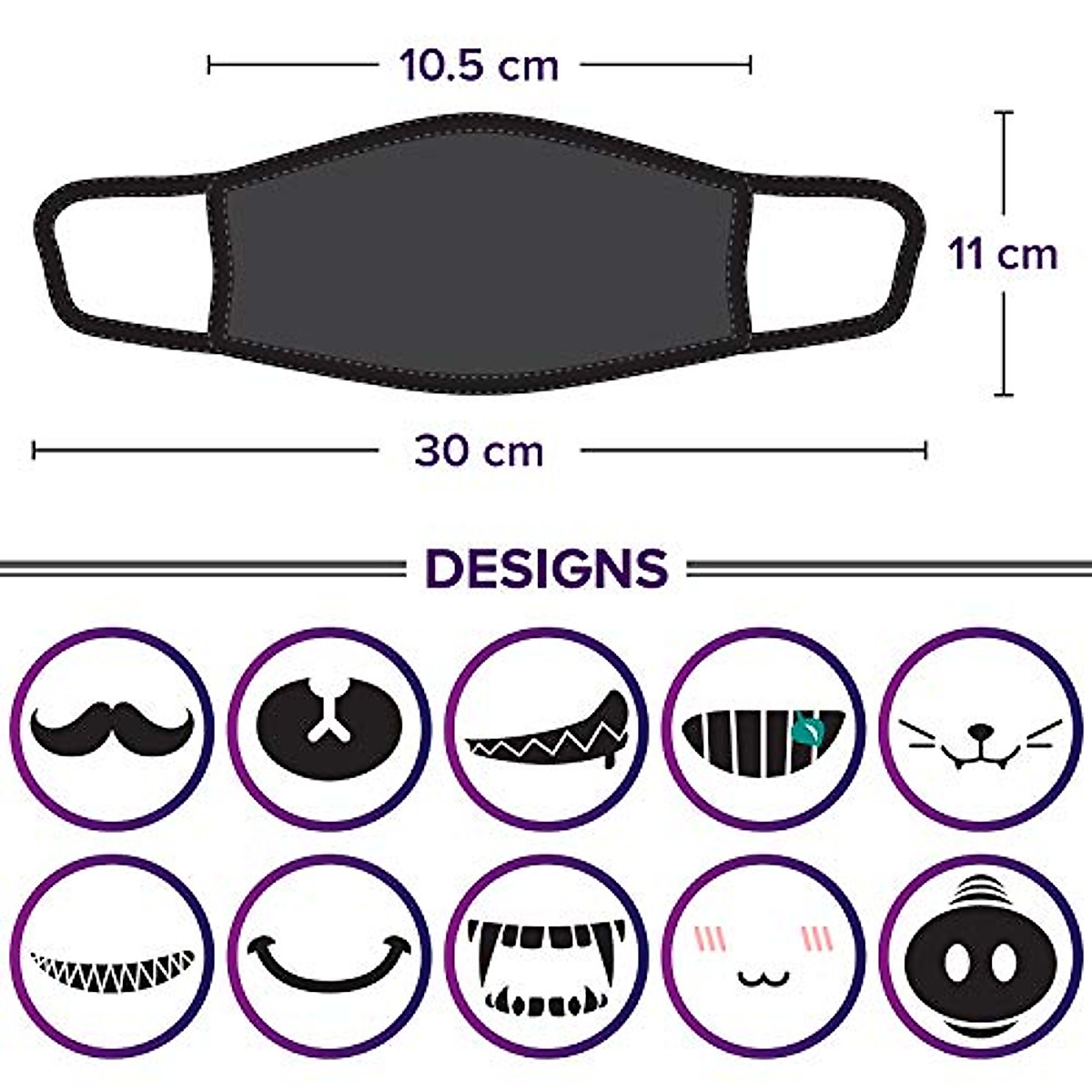 SoJourner Bags Black Face Mouth Mask - Cotton Face Covering (10 Pack) - Face Mask Resuable, Washable, Breathable, Adjustable - Adult and Child Size | Rave EDM Halloween Masks